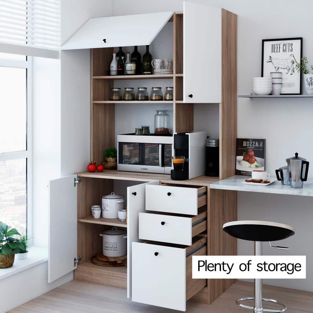 Buy Scandi 71 in. Beige Tall Pantry Kitchen Storage Cabinet Buffet with ...