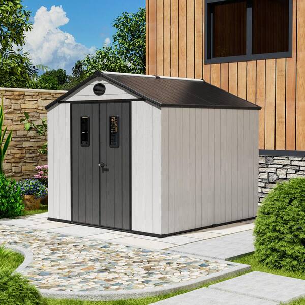 MeetLeisure 8-ft x 8-ft Outdoor Storage Kick-it White Gable Resin ...