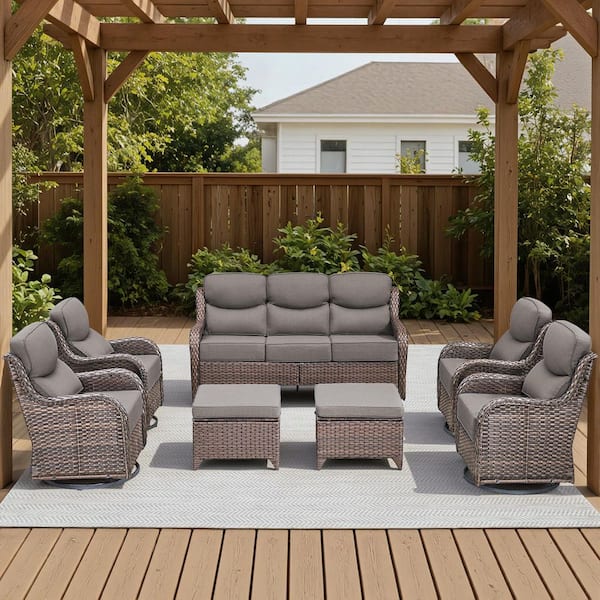 Opohoro Arcadia Brown 7-Piece Wicker Patio Conversation Set with Swivel ...