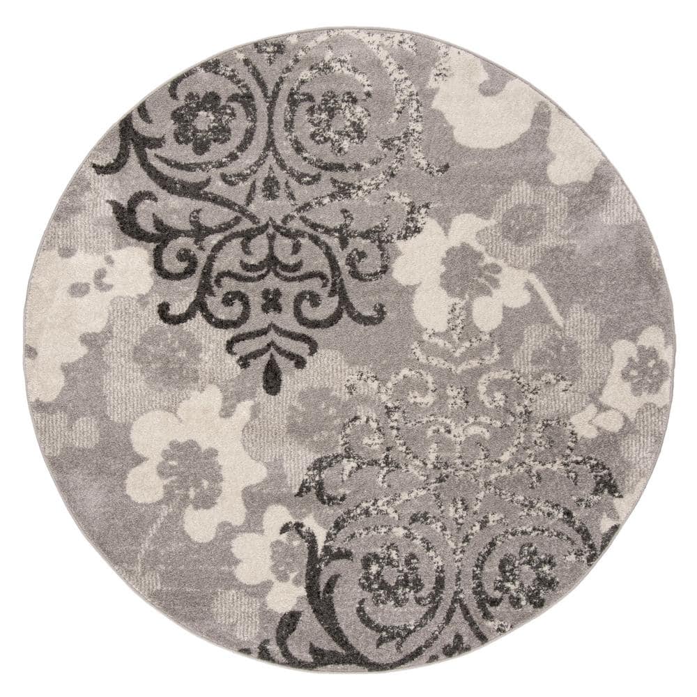SAFAVIEH Adirondack Silver/Ivory 8 ft. x 8 ft. Round Floral Area Rug ...