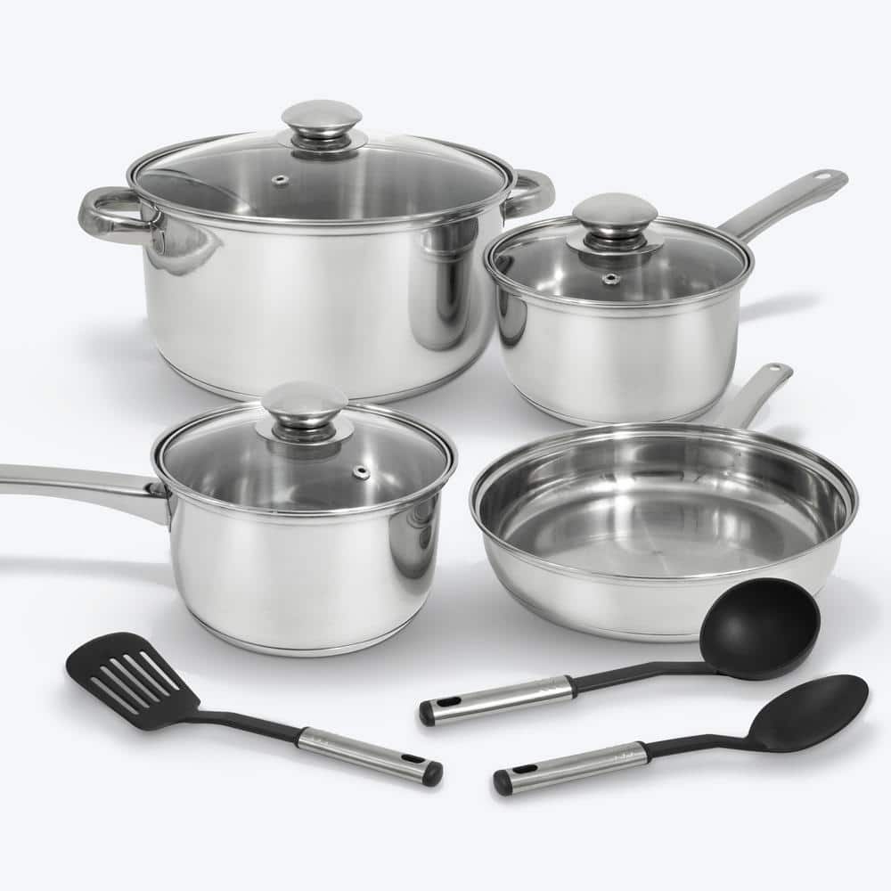 ExcelSteel 10-Piece Stainless Steel Cookware Set with Encapsulated Base ...