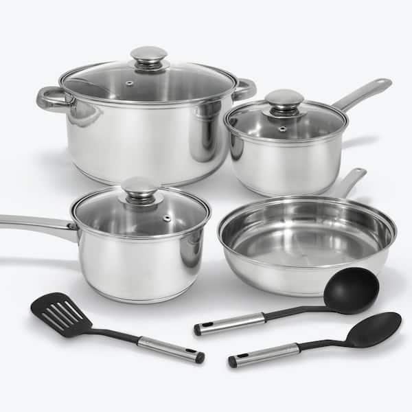 ExcelSteel 10-Piece Stainless Steel Cookware Set with Encapsulated Base ...