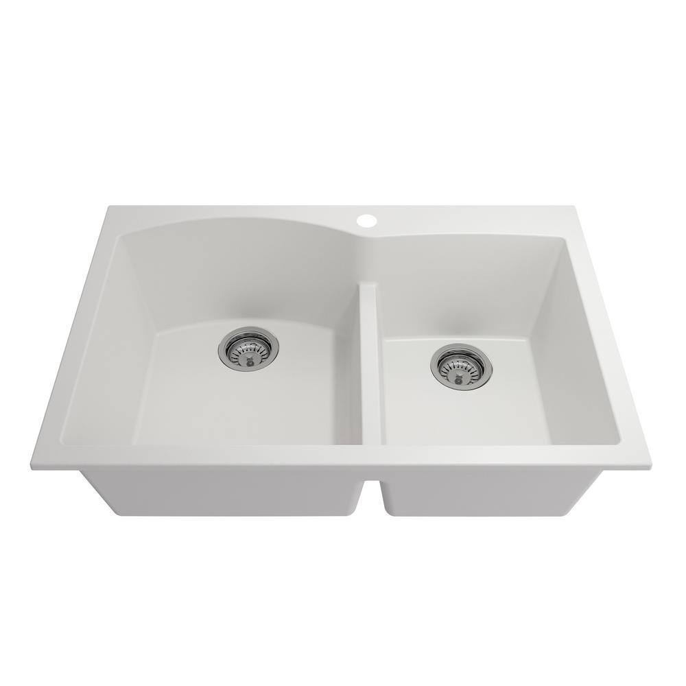 TerraLife Hyperion 33 in. Drop-In/Undermount Double Bowl Matte White ...