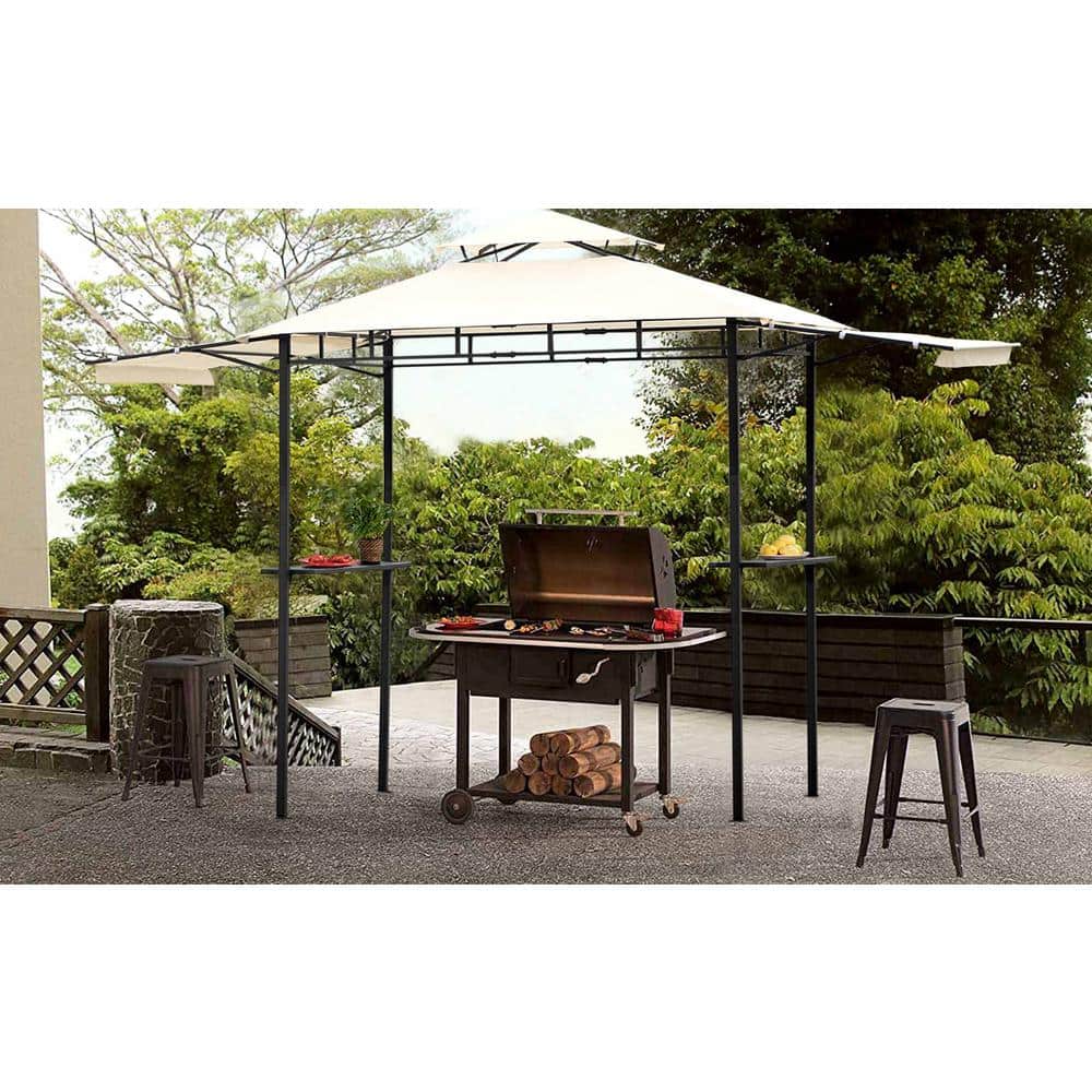 ITOPFOX 4.3 ft. x 12 ft. Beige Iron Double Tiered Backyard Patio BBQ ...