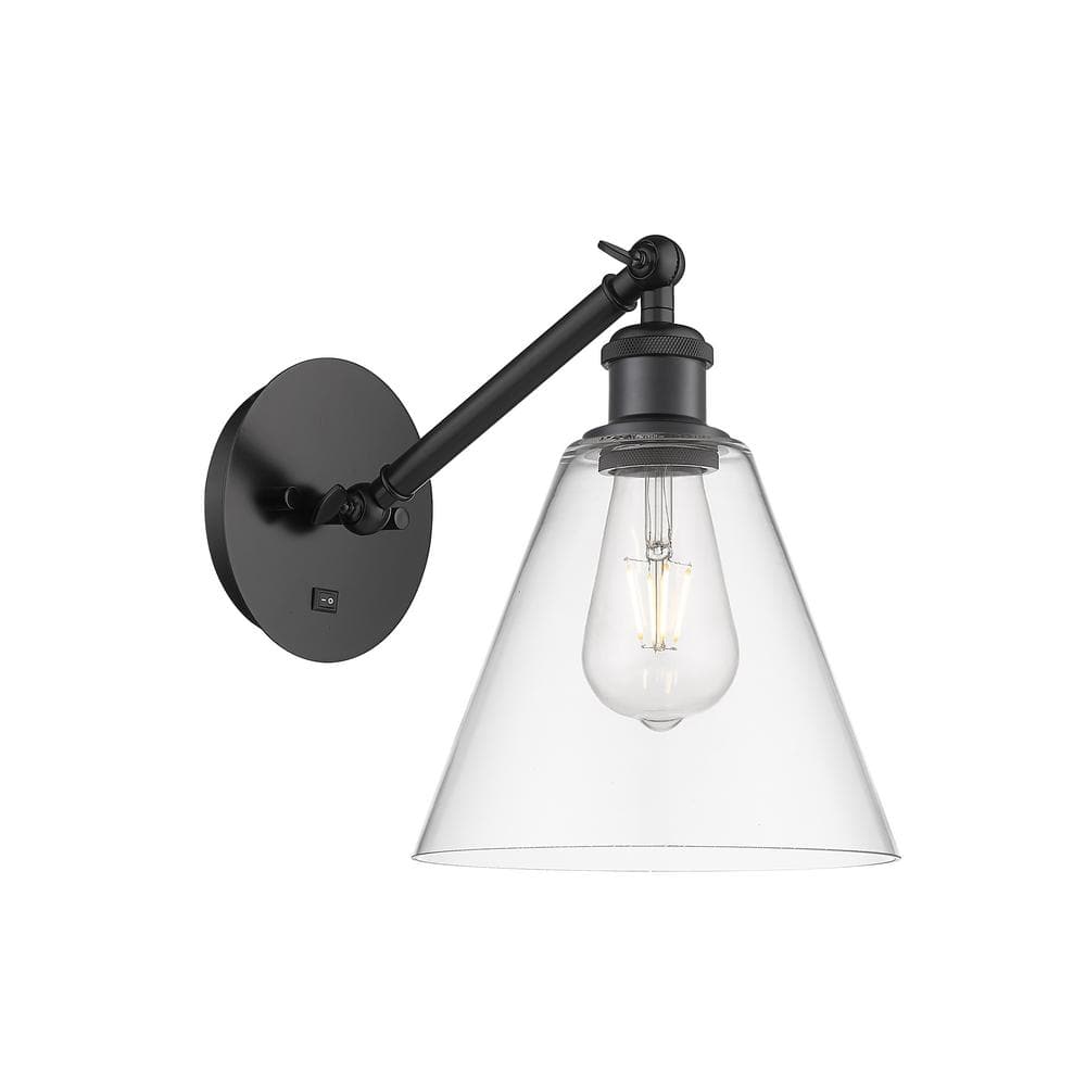 Innovations Berkshire 1-Light Matte Black, Clear Wall Sconce with Clear ...