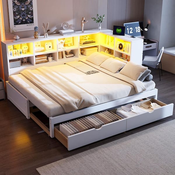 Harper & Bright Designs White Wood Frame Twin XL to King Size Daybed ...