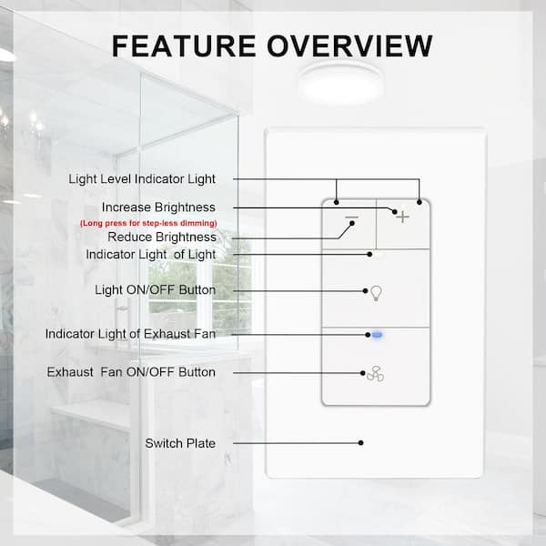 Akicon Dimmer Switch for Bathroom Exhaust Fan with Light, Neutral Wire ...