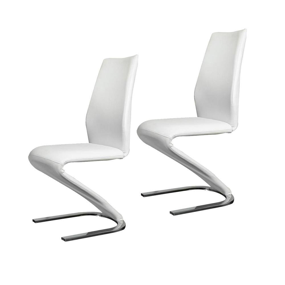 Alaula White/Chrome Leather Side Chair Set of 2 AD8235SC-2PK - The Home ...