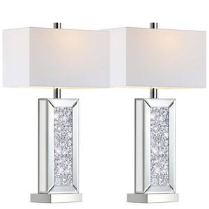 Rottogoon 25 in. Mirrored Glass Table Lamps (Set of 2), Modern Silver ...