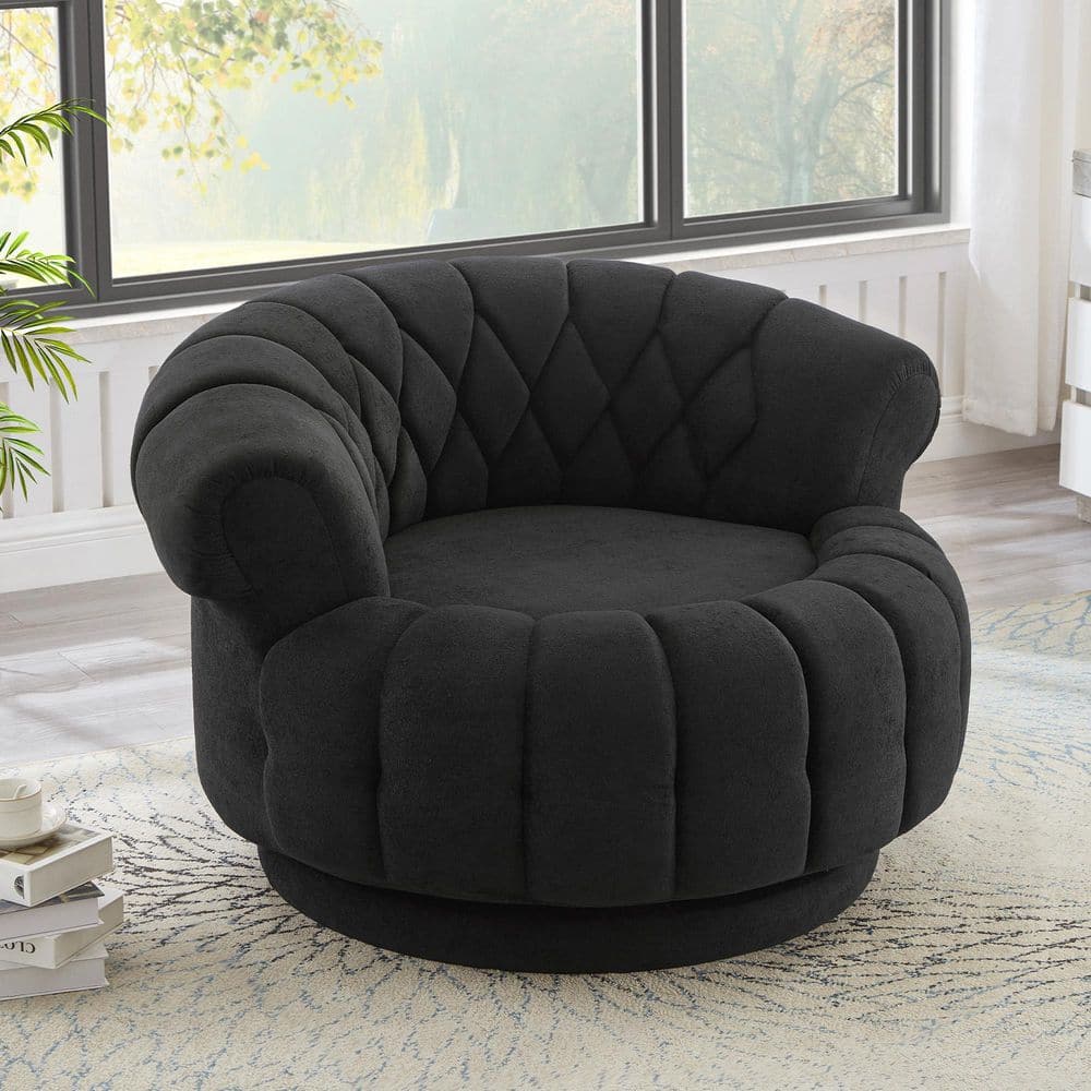 Harper & Bright Designs Black Chenille Round 360° Swivel Accent Arm ...