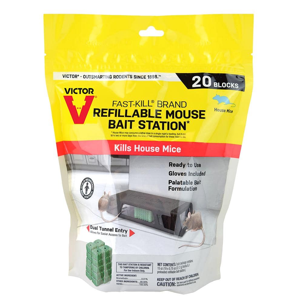 Victor Fast-Kill Refillable Mouse Bait Station with 20 Bait Blocks (0. ...
