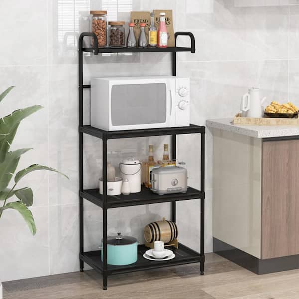 4-Tier Black Kitchen Microwave Storage Rack with Metal Shelves DKMX9927 ...