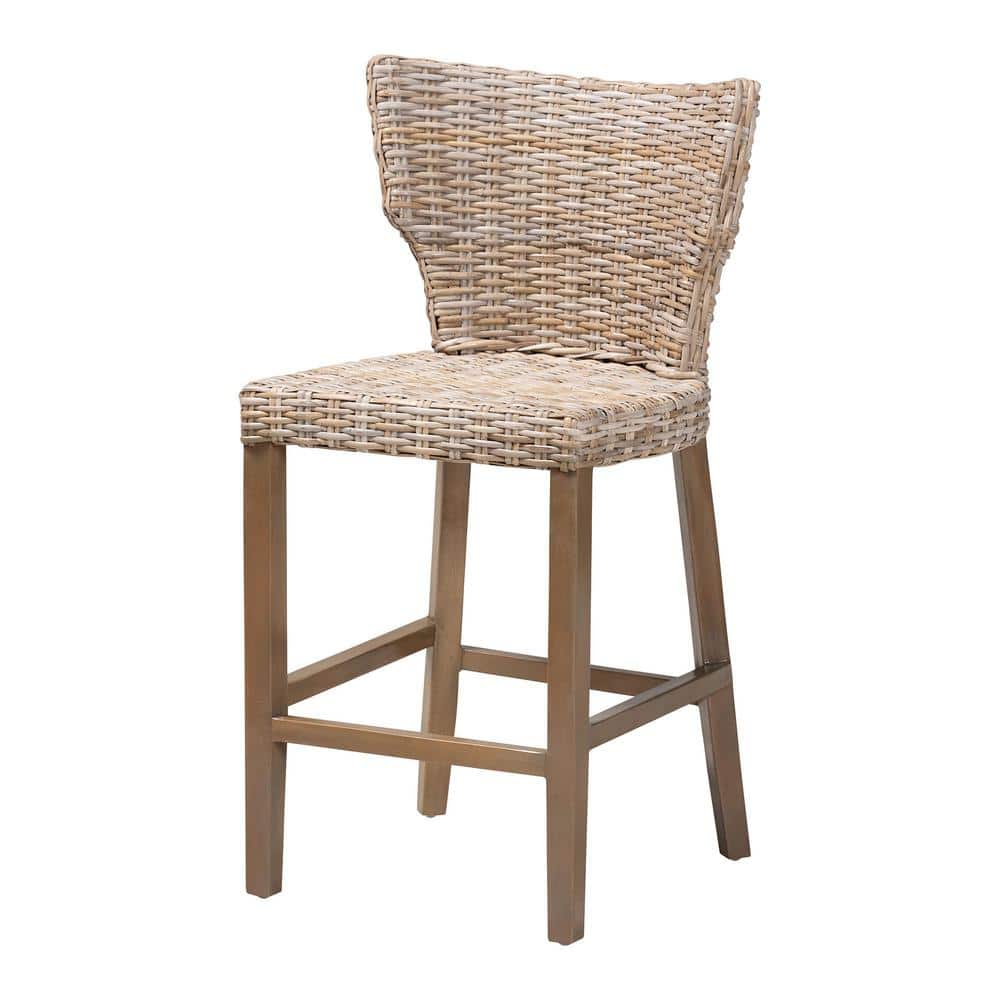 bali & pari Enver 24 in. Kubu Grey Rattan and Wood Counter Stool 245 ...