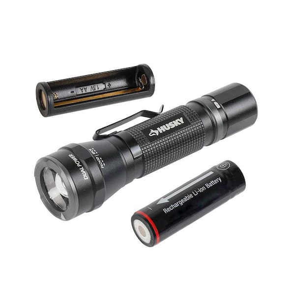 Husky 500-Lumens Rechargeable Dual Power Focusing Aluminum Flashlight ...
