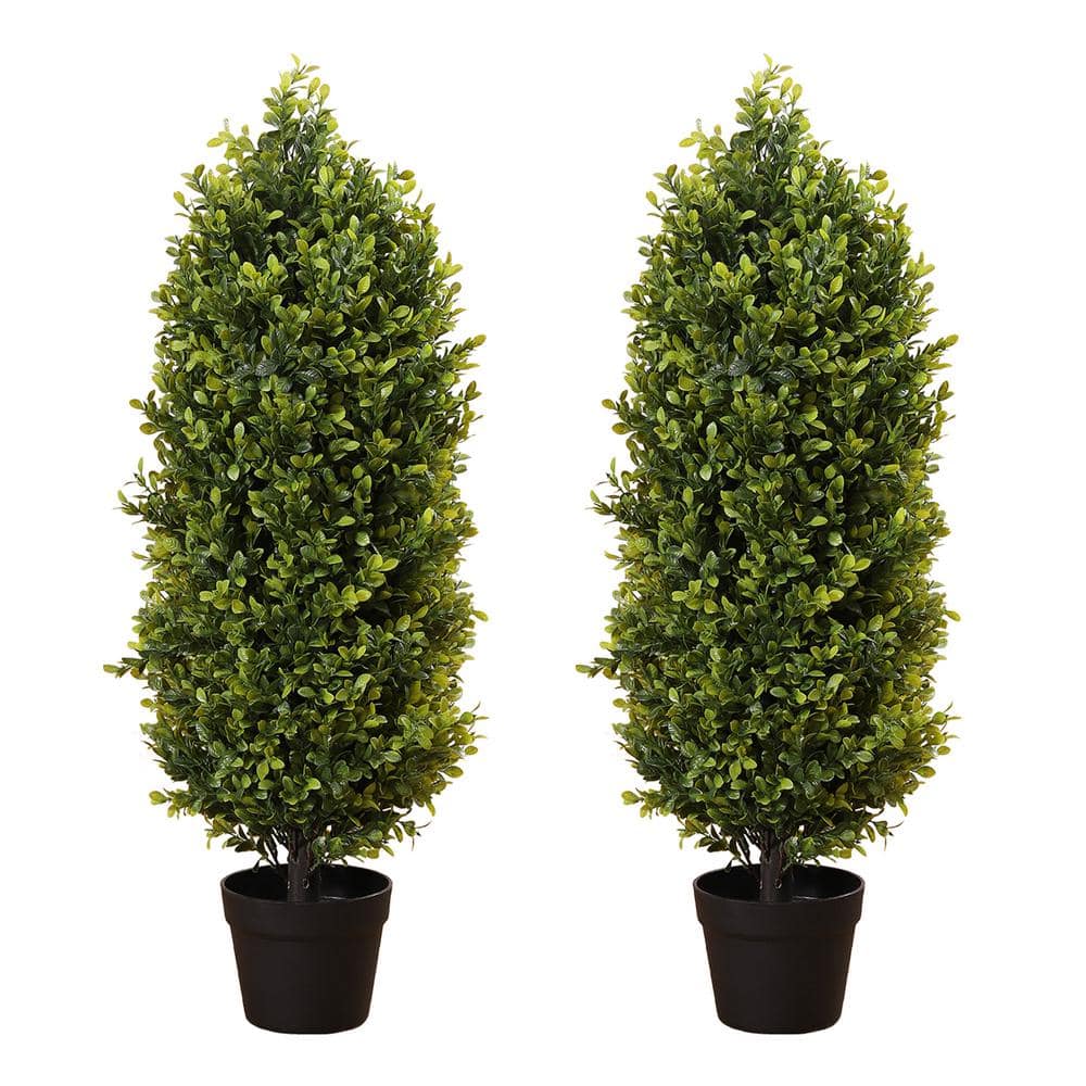 poetree 35 in. Artificial Boxwood Topiary Tree in Pot (2-Pack ...