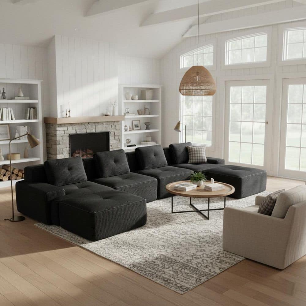 Homy Casa TITK 152.8 in. Track Arm 5-Piece Corduroy Modular Sectional ...