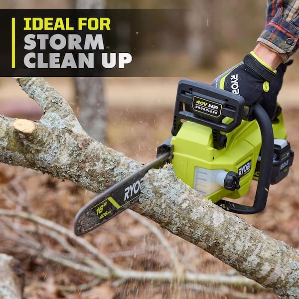 RYOBI 40V HP Brushless 16 in. Battery Chainsaw with 4.0 Ah Battery, 4.0 ...