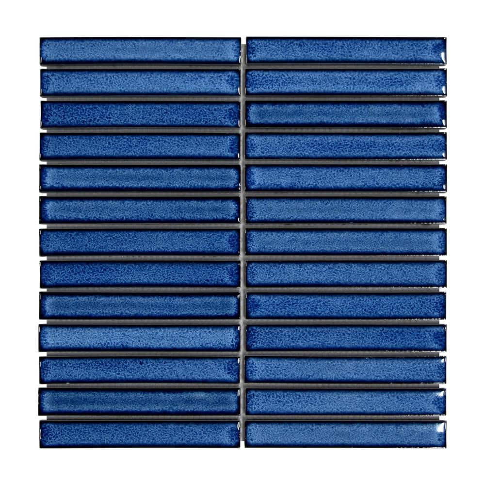 sunwings Stacked Blue 12 in. x 12 in. Glossy Porcelain Floor and Wall ...