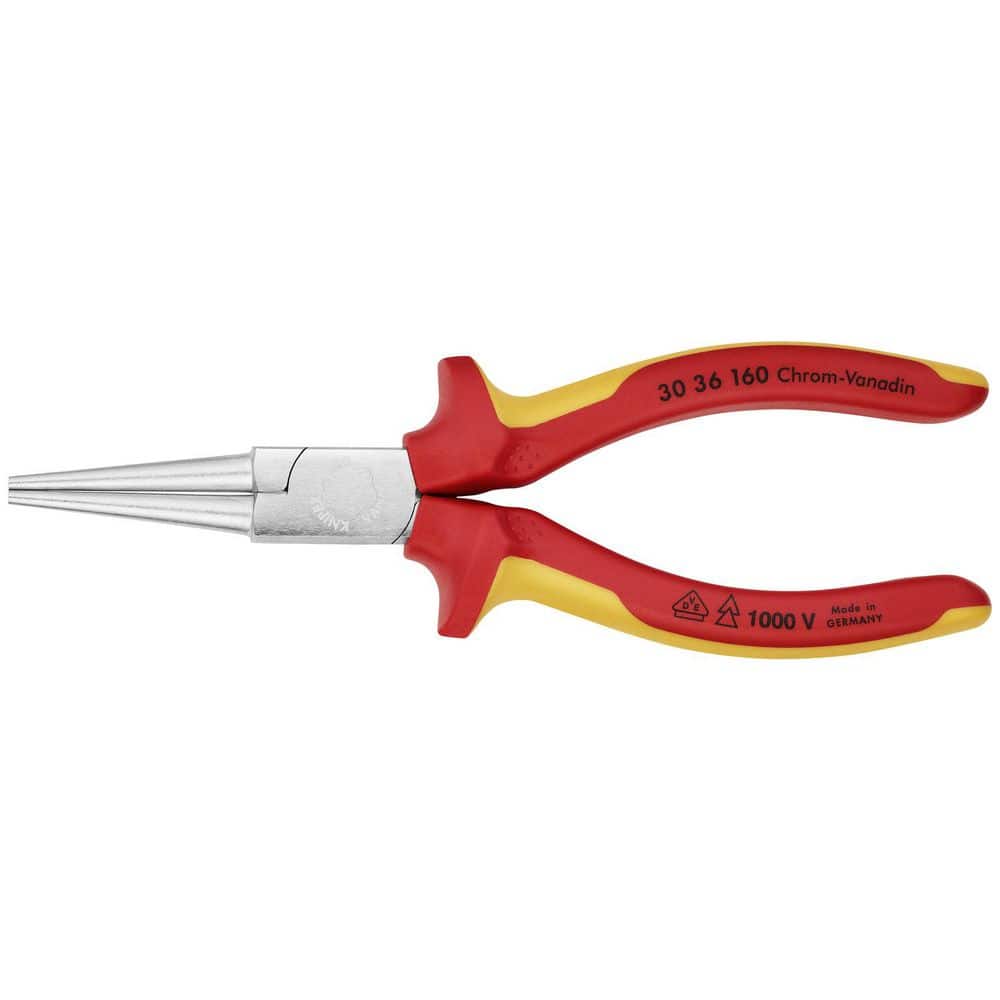 KNIPEX 6.25 in. Long Nose Pliers-Round Tips-1000V Insulated 30 36 160 ...