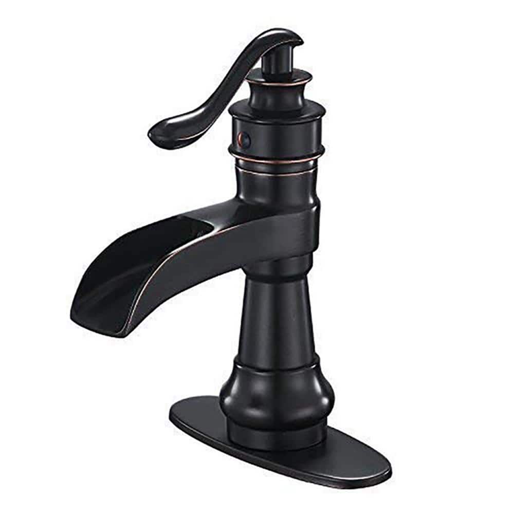 Fapully Single Handle Waterfall Single-Hole Bathroom Faucet with Deck ...