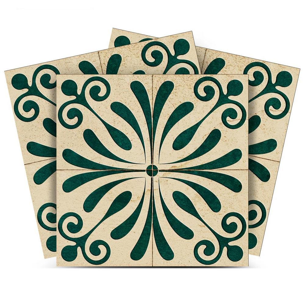 MI ALMA Dark Green and Antique White R102 4 in. x 4 in. Vinyl Peel and ...