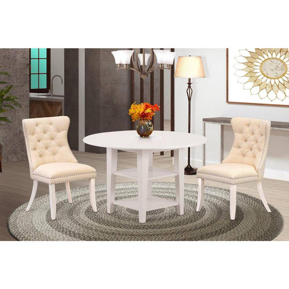 East West Furniture 3-Piece Linen White Finish Round Solid Wood Top ...