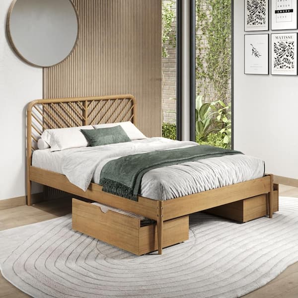 Diagonal Round Urban Oak Brown Frame Full Platform Bed with Dual ...