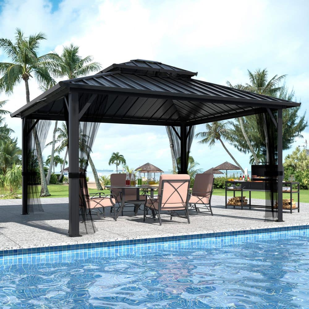 Reviews for VEIKOUS 12 ft. W x 12 ft. D Aluminum Hardtop Gazebo with Galvanized Double Roof and ...