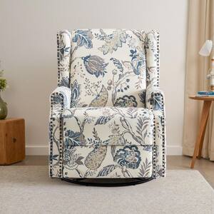 Uixe Plants Blue Linen Nailhead Trim Upholstered Manual Recliner Chair ...