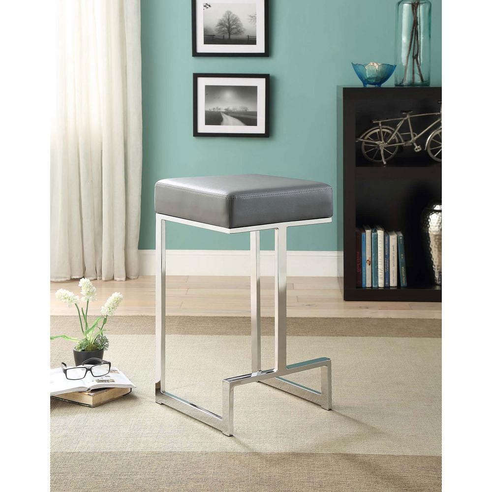 Coaster Gervase 25 in. Grey and Chrome Backless Metal Counter Stool ...