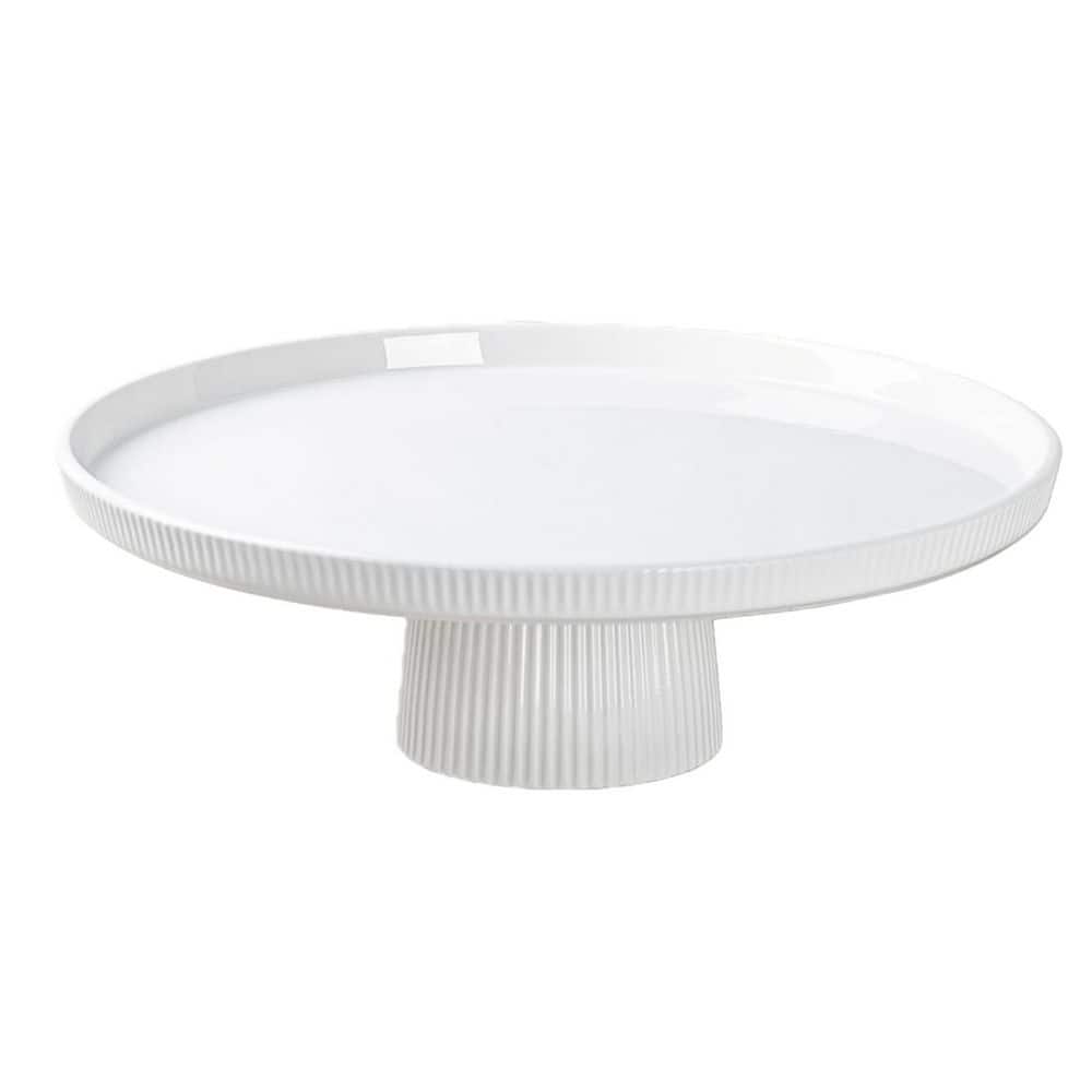 Wudkey 1-Tier 13 in. White Cake Stand, Ceramic Cake Stands for Party ...