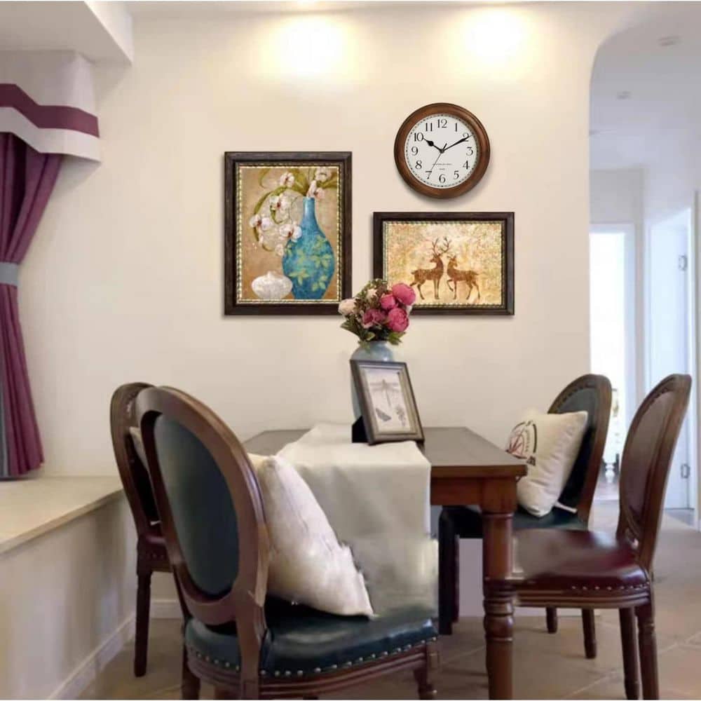 PALEO HOME LLC 11 in x 11 in Brown Wooden Wall Clock with Retro Design, Round Wall Clock Battery ...