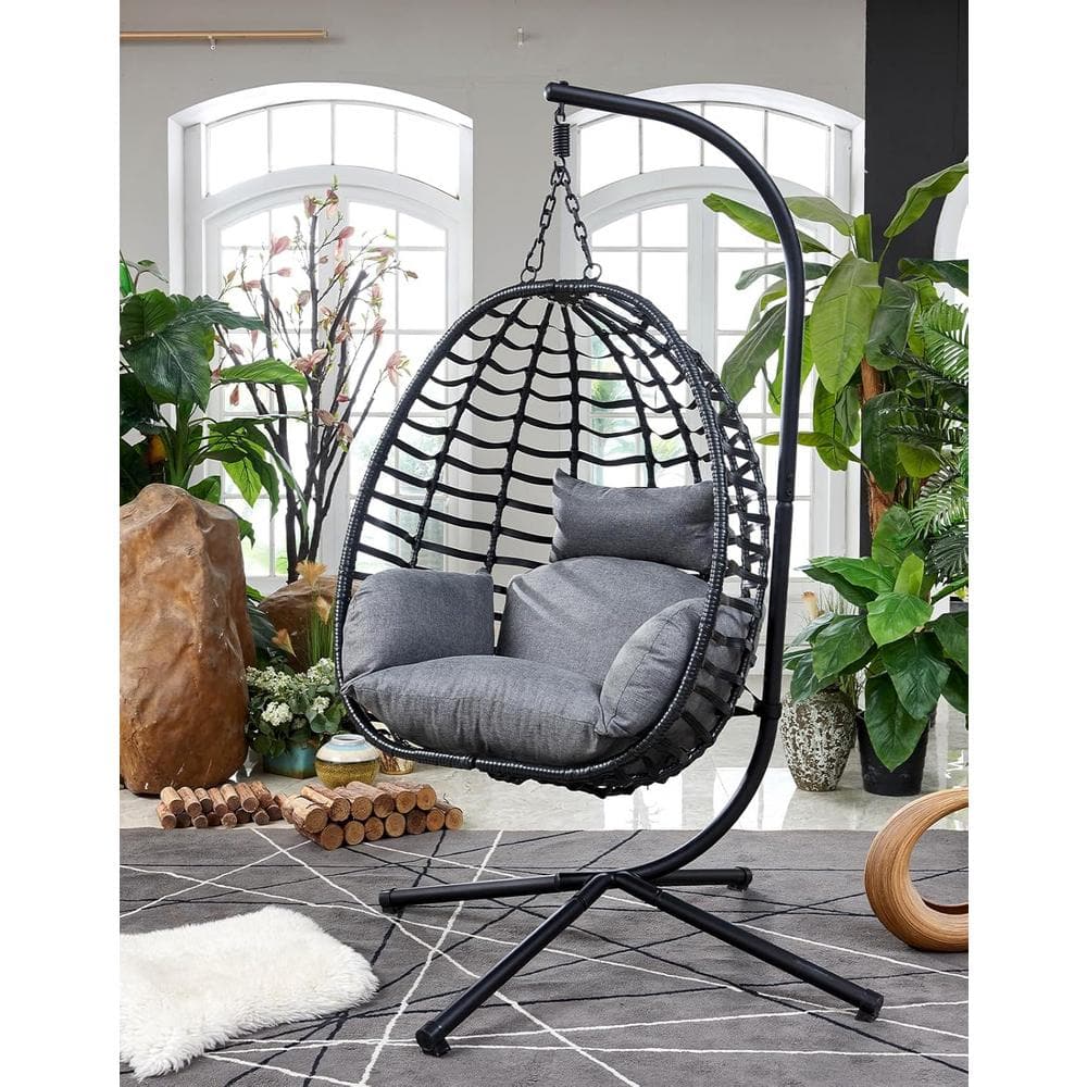 AUTMOON 37 in. L x 35 in. D x 78 in. H Gray Outdoor Wicker Patio Swing ...