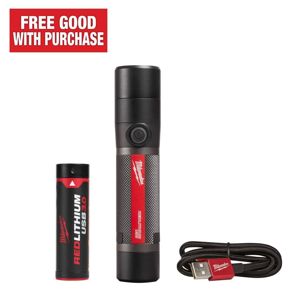 Milwaukee 800 Lumens LED USB Rechargeable HP Fixed Focus Flashlight ...