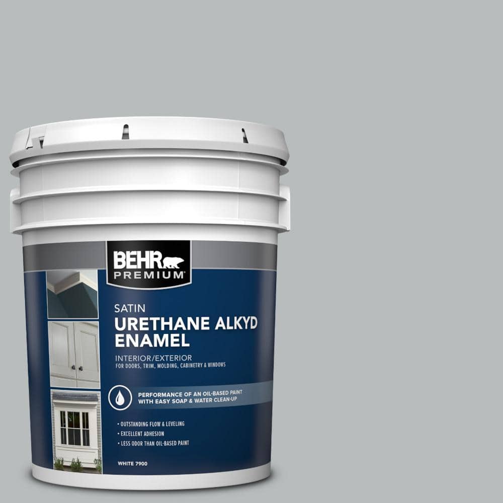 BEHR PREMIUM 5 gal. #PPU18-05 French Silver Urethane Alkyd Satin Enamel ...
