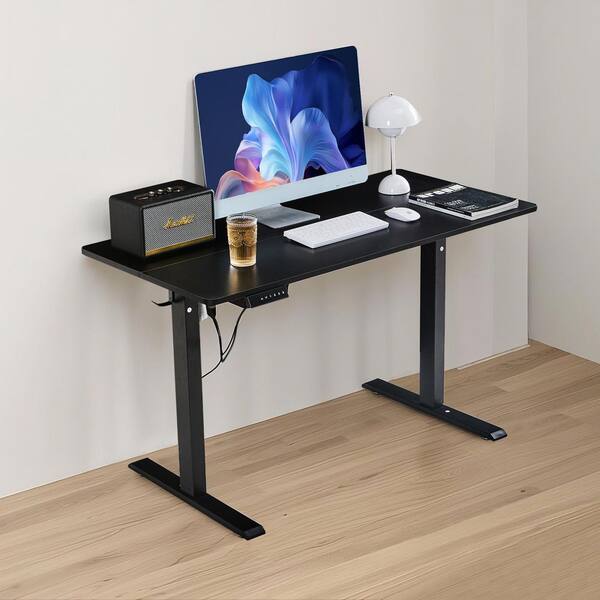 VECELO Electric Computer Desk 47.2 in. Rectangular Black Wood Desk with ...