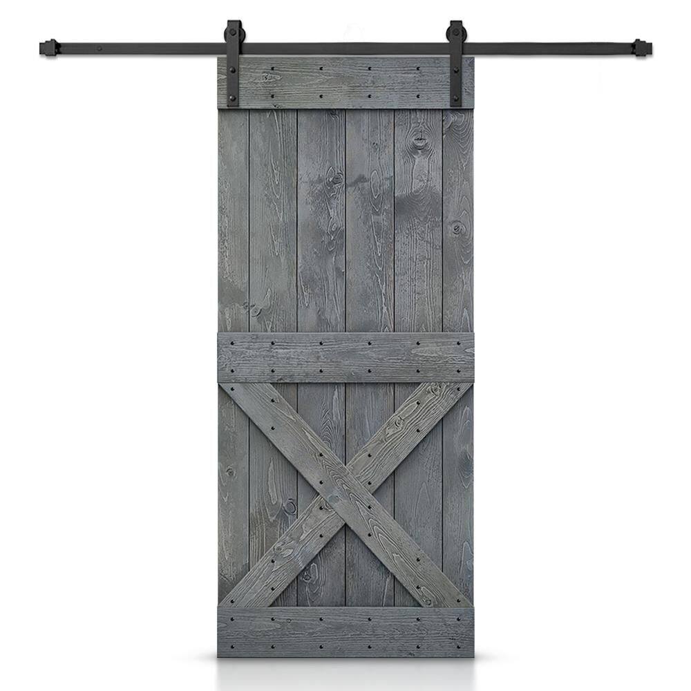 CALHOME Mini X 46 in. x 84 in. Gray Stained DIY Wood Interior Sliding Barn Door with Hardware ...