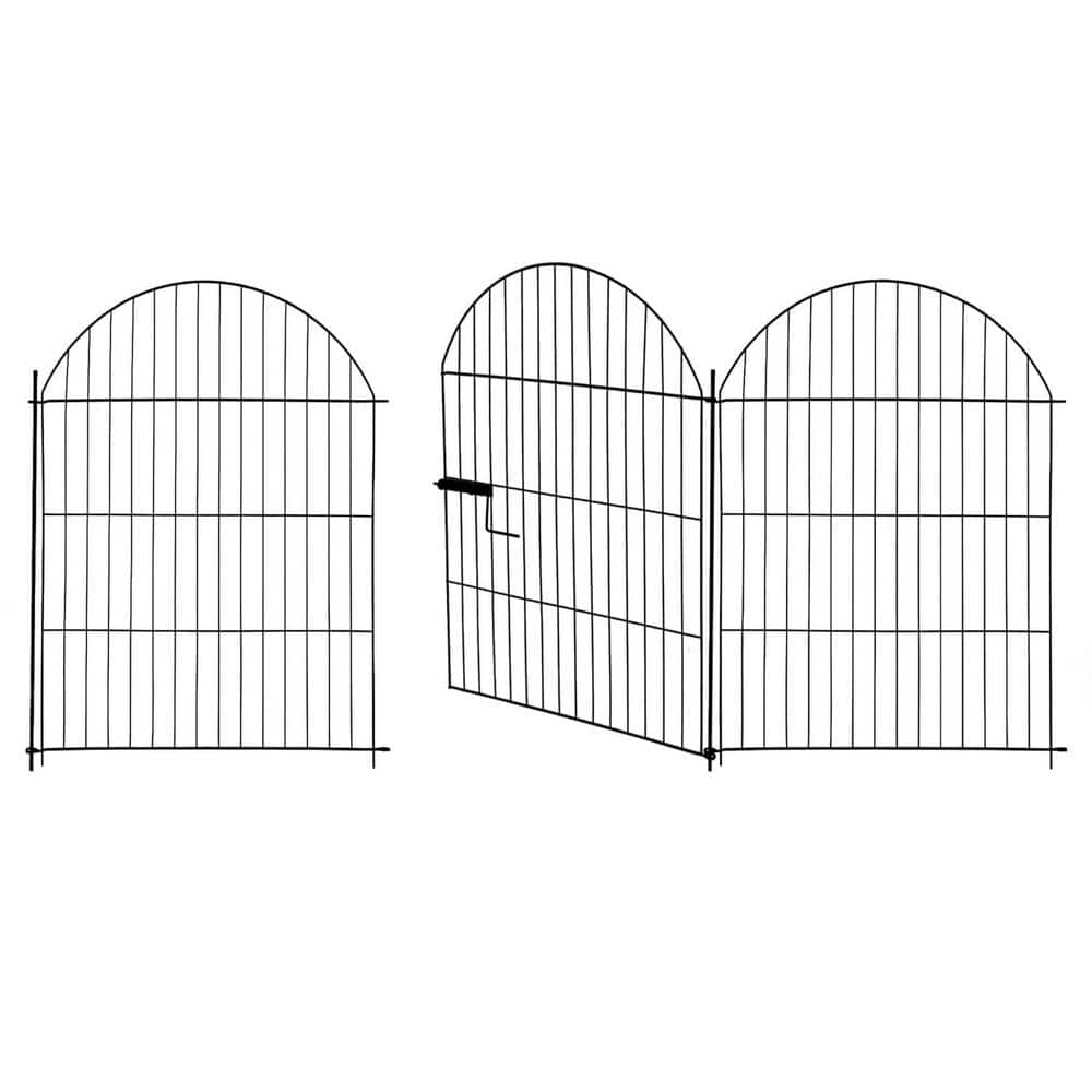 Oyezvary 32 in. Metal Garden Fence Animal Barrier with Gate, Decorative ...