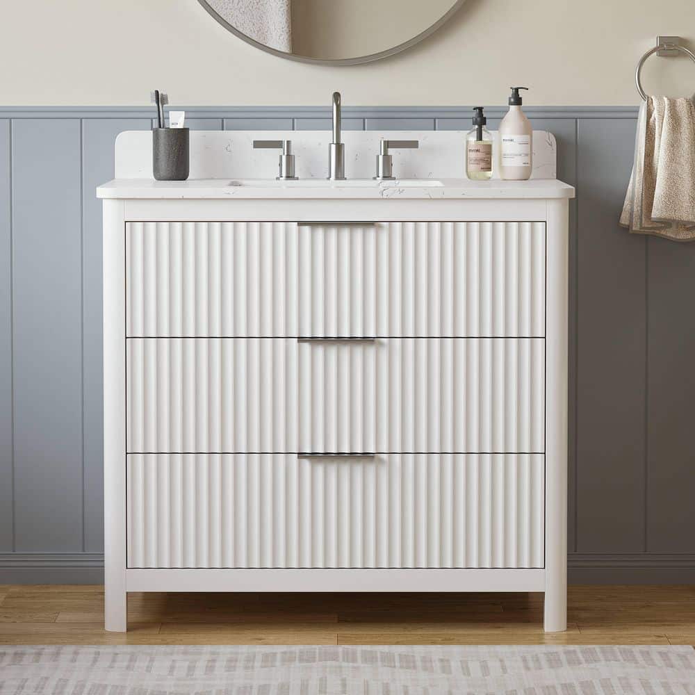 DELUXE DL LIVING Gwen 37 in. Single Sink Freestanding White Bath Vanity ...