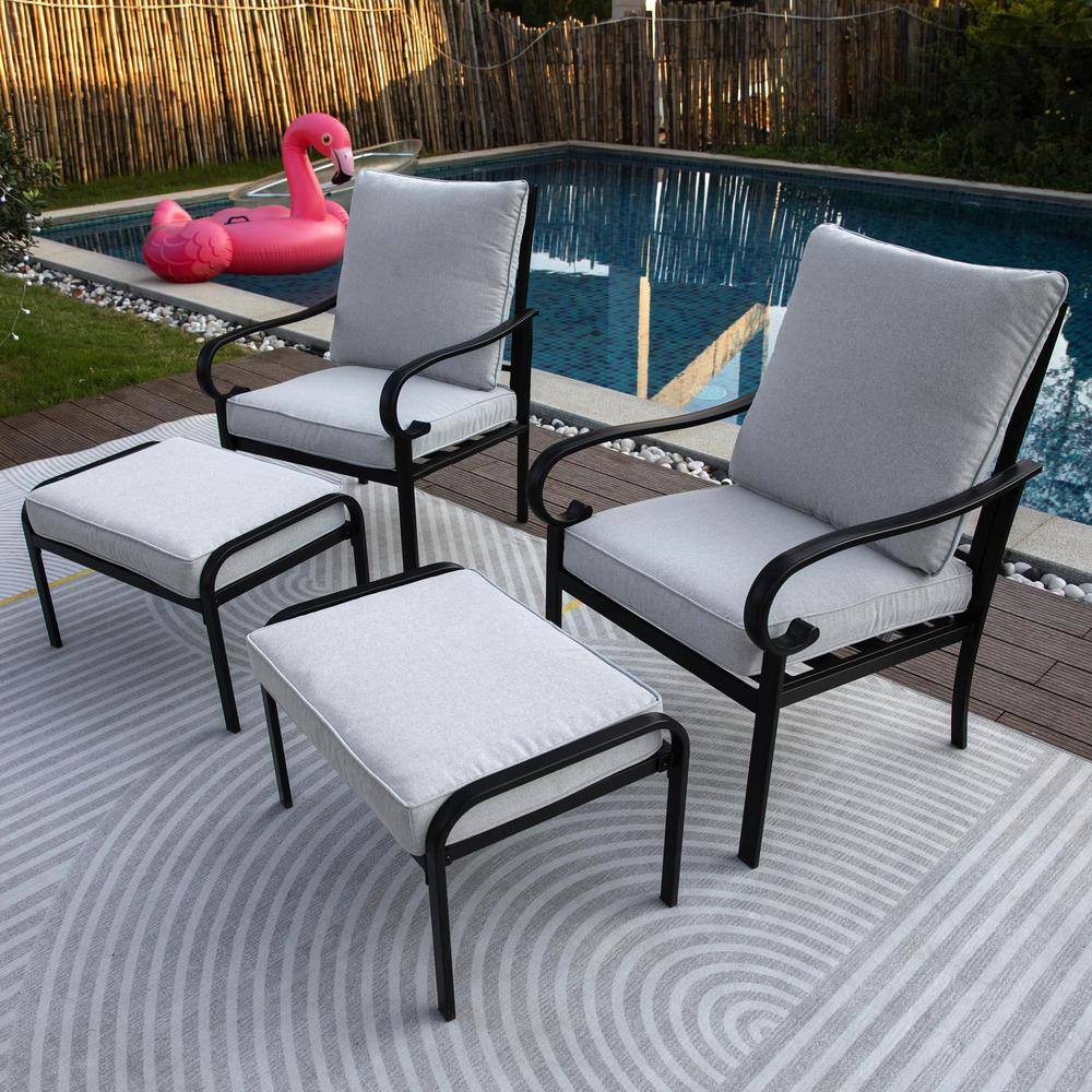 Zeus & Ruta 4-Piece Metal Frame Patio Conversation Furniture Set ...