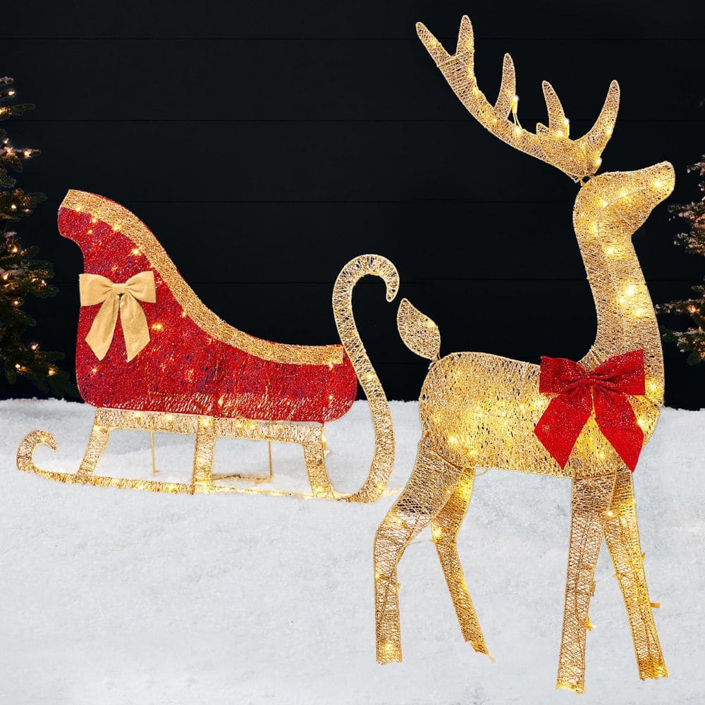 Reviews for Best Choice Products 4 ft. Gold 2D Lighted Reindeer and Sleigh Outdoor Christmas ...