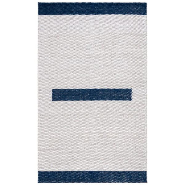 SAFAVIEH Natura 4 ft. x 6 ft. Ivory/Navy Geometric Border Area Rug ...