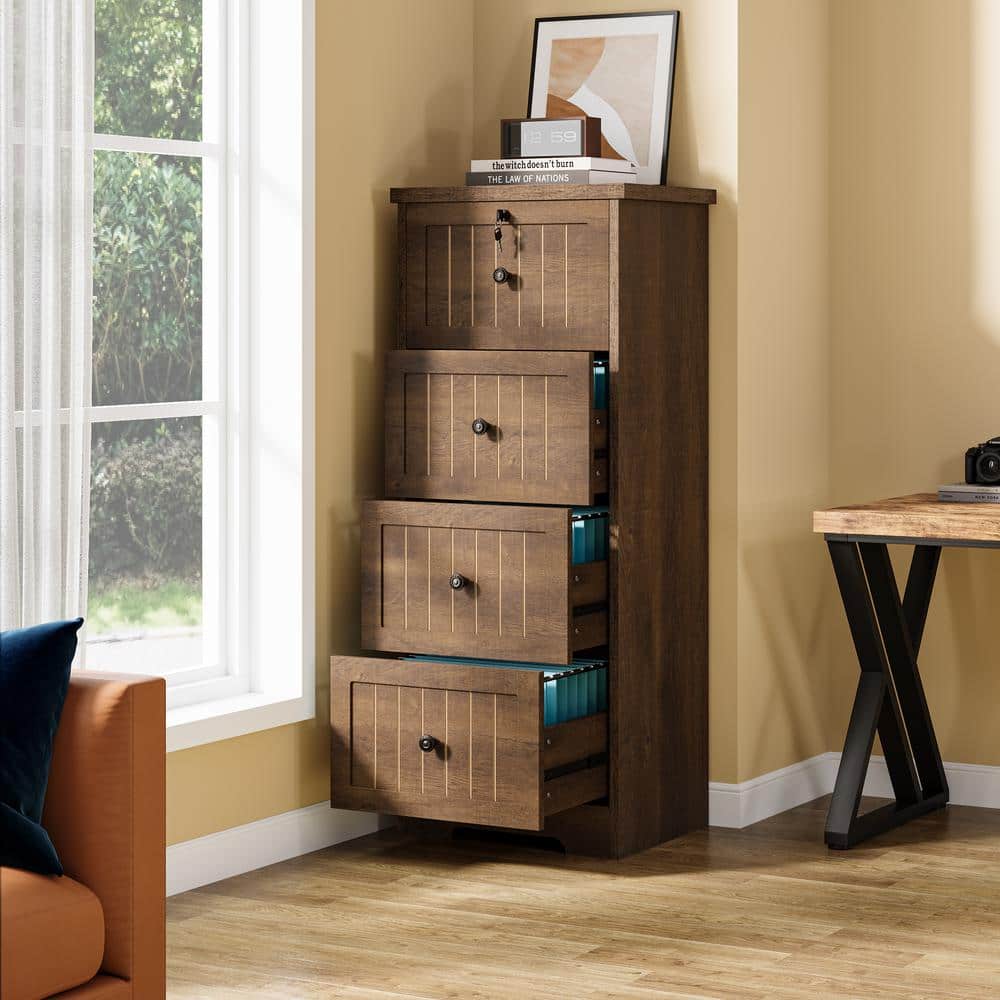 BYBLIGHT Atencio 4-Drawer Brown File Cabinet Wood 20.87 in. W Vertical ...