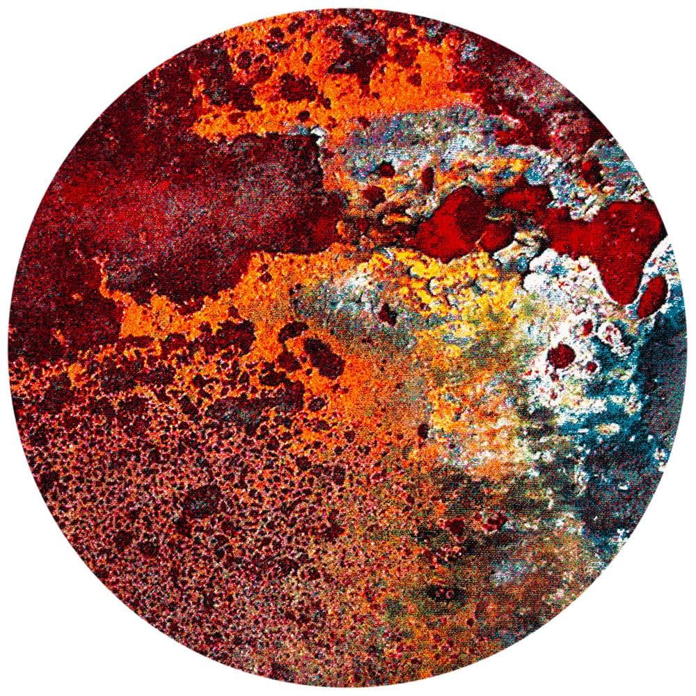 SAFAVIEH Glacier Red/Orange 5 ft. x 5 ft. Geometric Round Area Rug ...