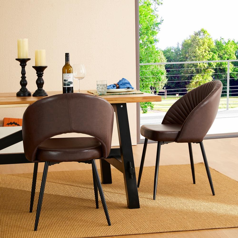 Glitzhome Mid-Century Modern Brown Quilted Leatherette Dining Chair ...