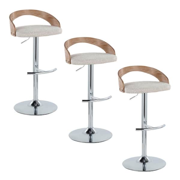 LumiSource Grotto 39 in. Oat Fabric, White Washed Wood and Chrome Metal ...