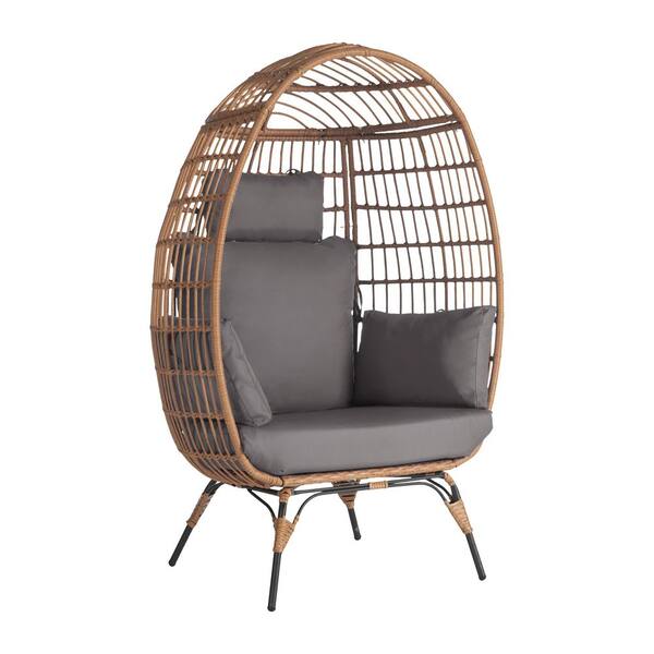 BFB Black Wicker Outdoor Rocking Chair with Light Gray Cushion JF ...
