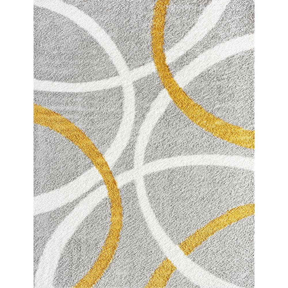 Tayse Rugs Uptown Shag Silver 7 ft. x 9 ft. Abstract Indoor Area Rug ...