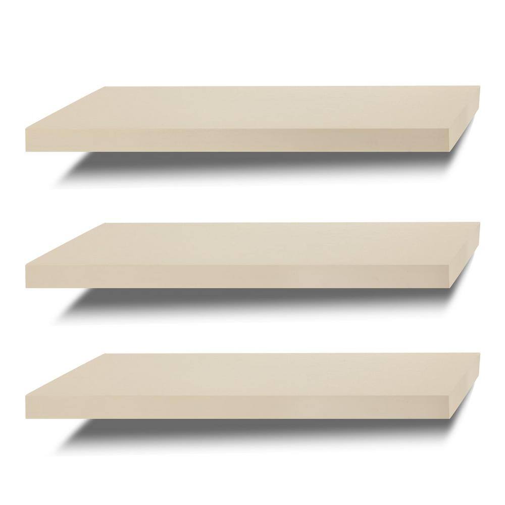 17 in. W x 6 in Beige Solid Wood Decorative Wall Shelf, Set of 3 ...