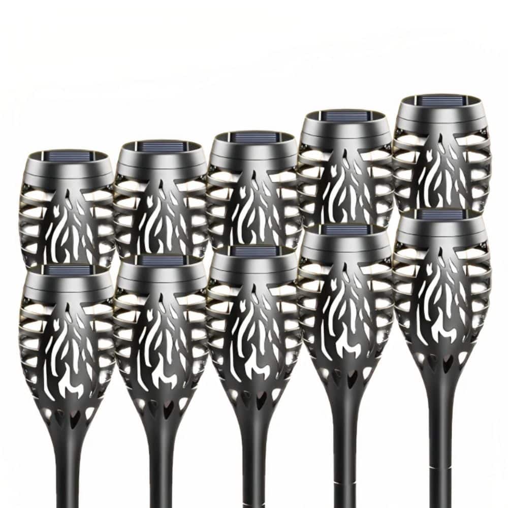 Misopily 10 Pack Black Plastic Solar Pathway Lights LED Flickering ...